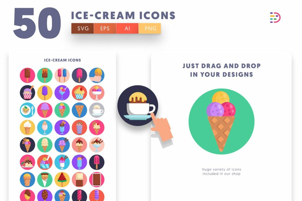 50 Ice-Cream Icons – MasterBundles
