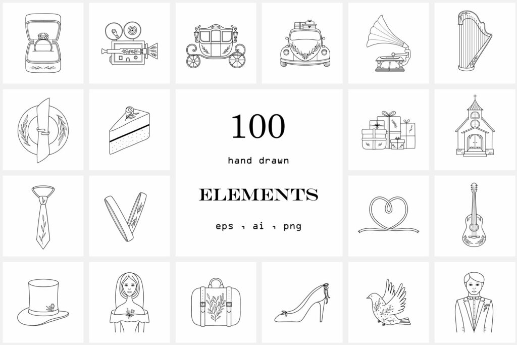 Hand Drawn Logo Elements.Wedding – MasterBundles
