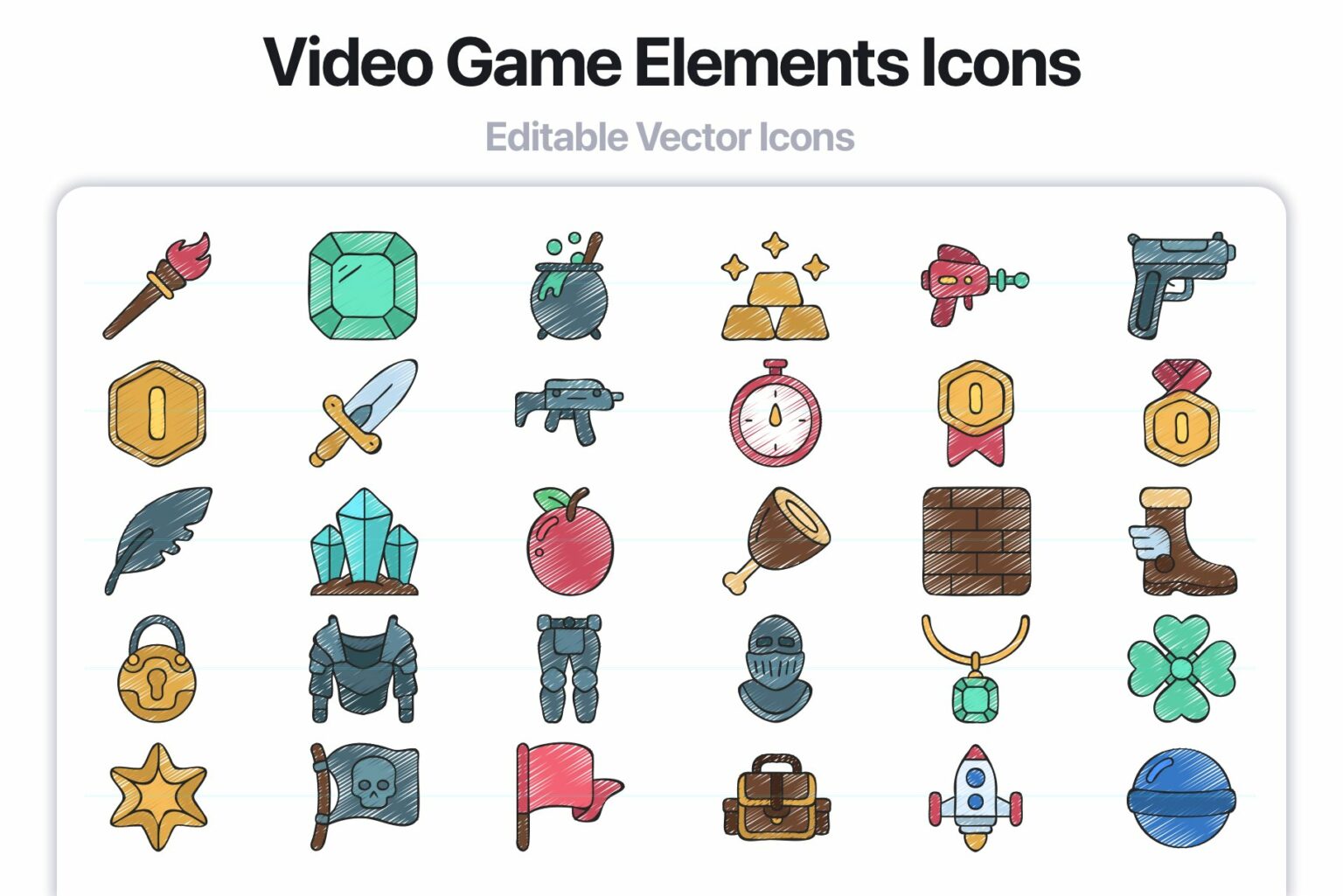 100 Video Game Elements Icons – MasterBundles