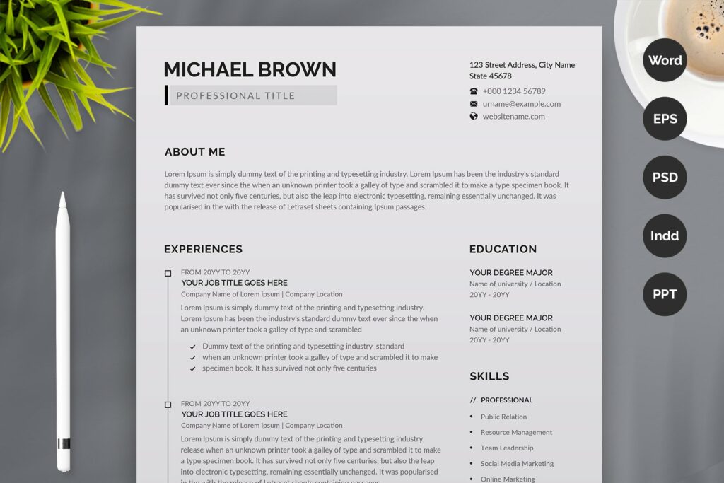 Minimal Resume/CV Template – MasterBundles