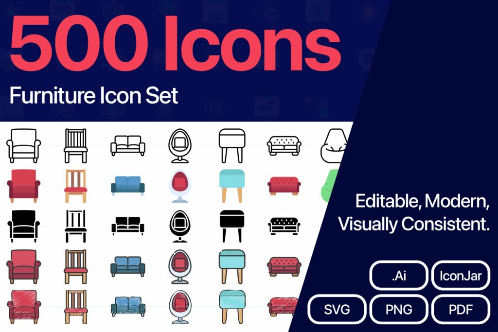 500 Furniture Vector Icons – MasterBundles