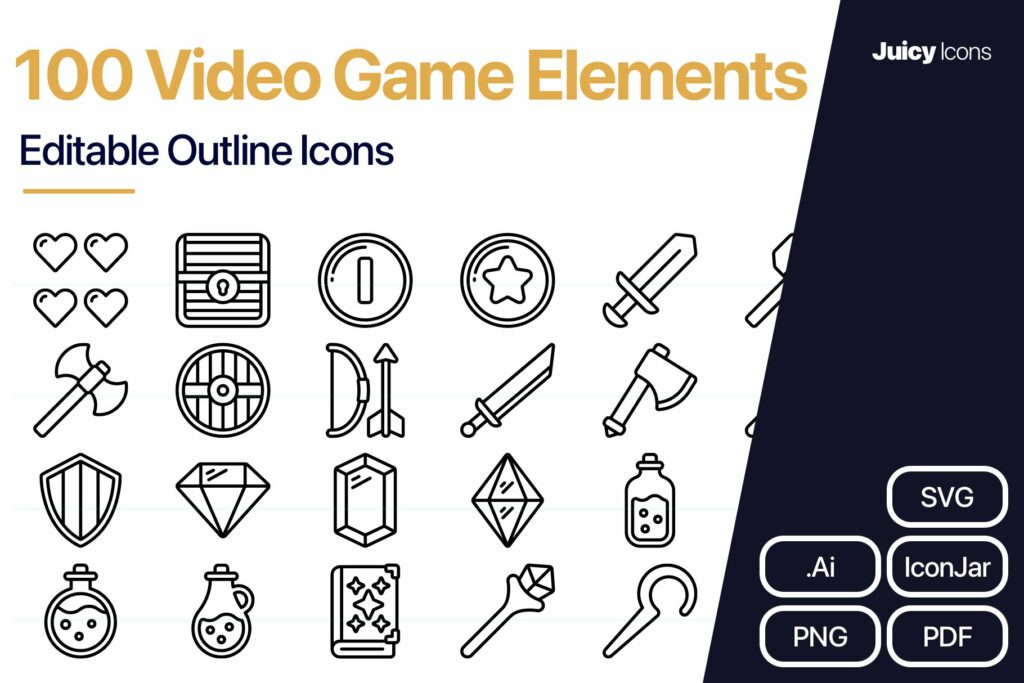 100 Video Game Elements Line Vector – MasterBundles