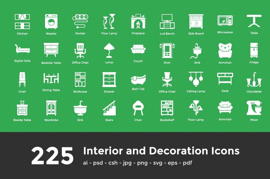 225 Interior and Decoration Icons – MasterBundles
