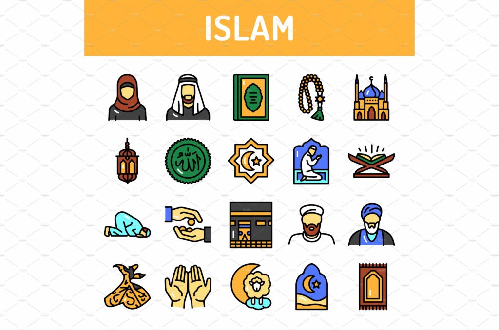 Islam color line icons set. Signs – MasterBundles
