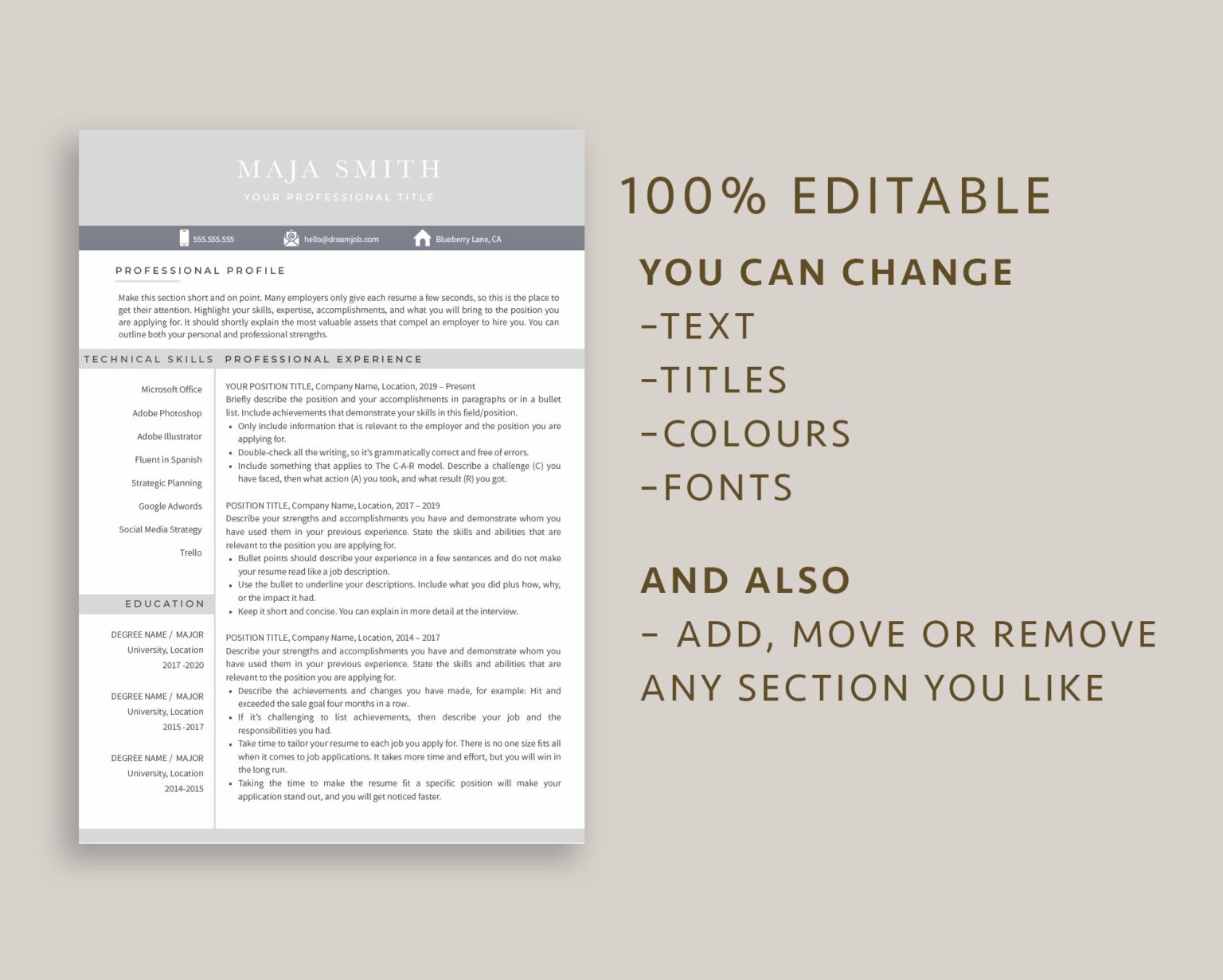 Resume Template Word + Pages – MasterBundles