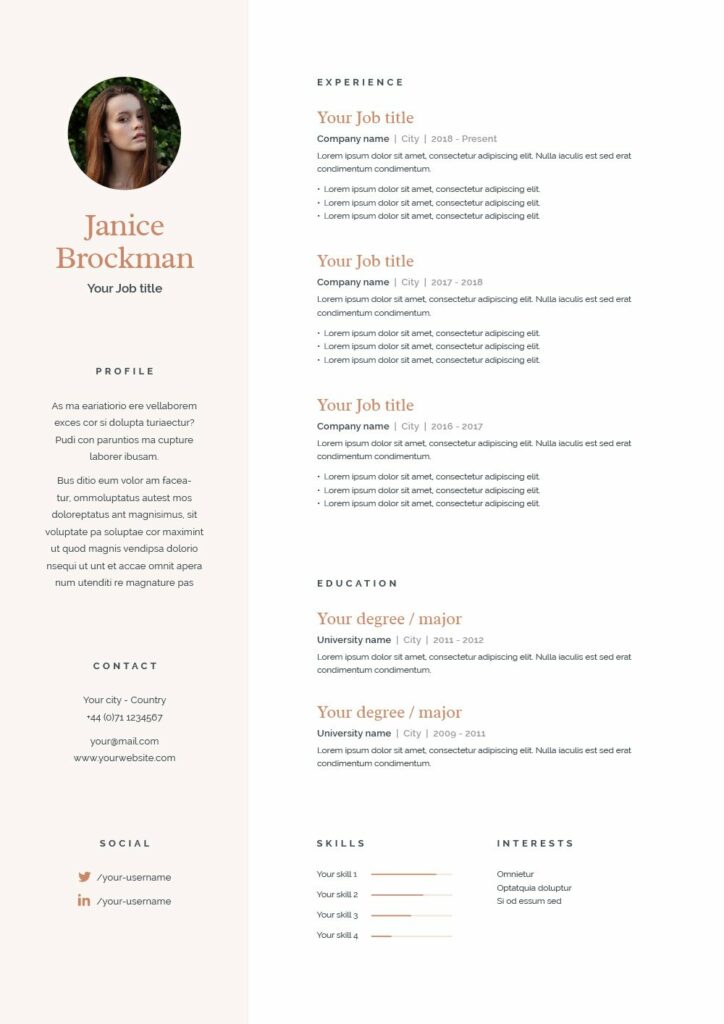 Janice | CV / resume template – MasterBundles