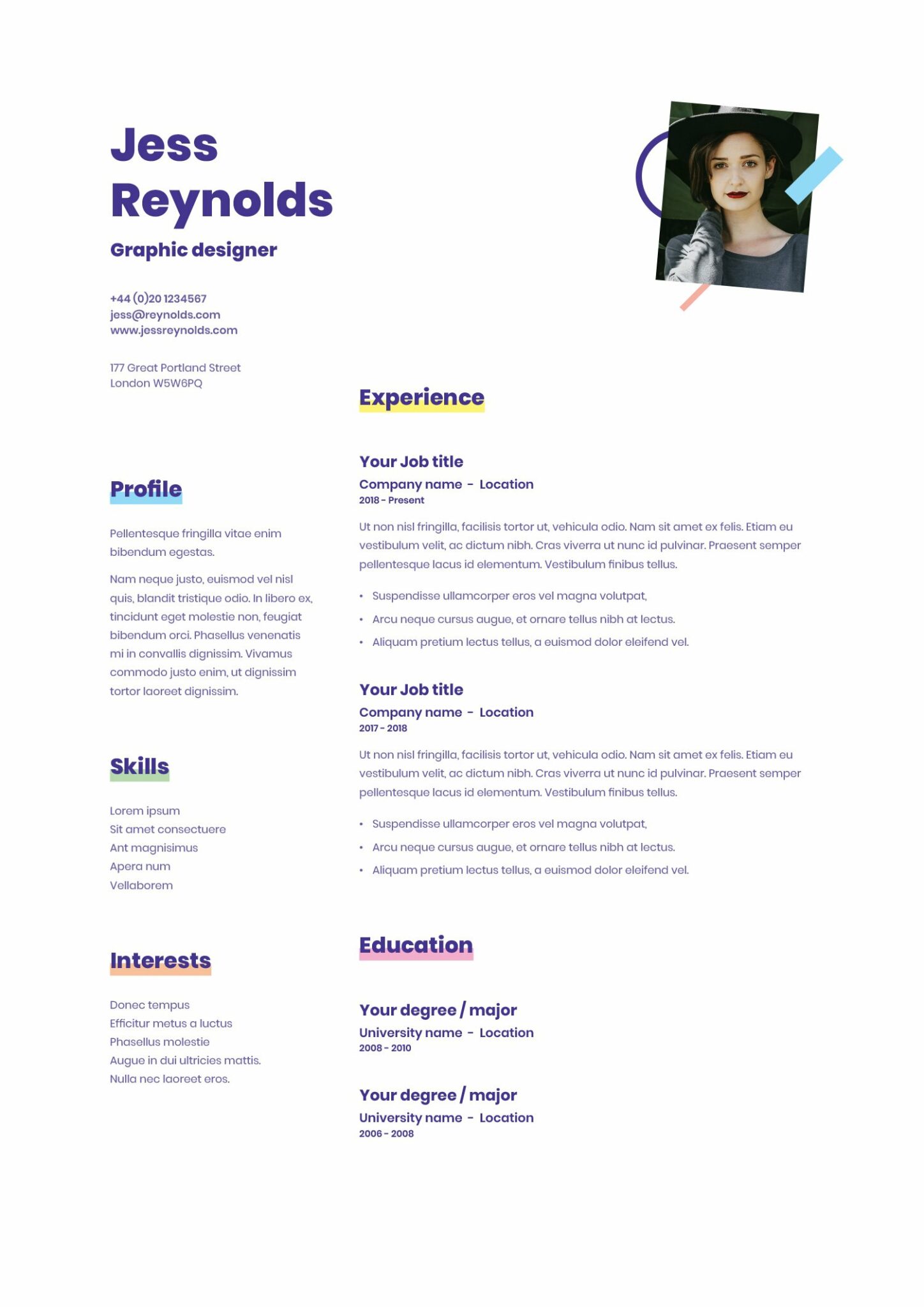 Jess | CV / resume template – MasterBundles