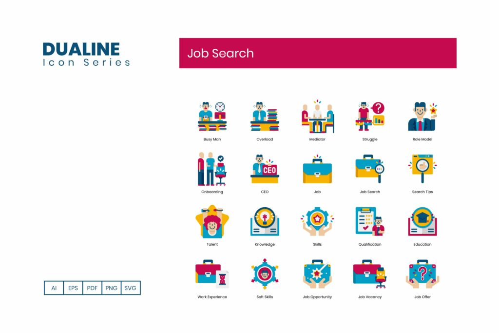 80 Job Search Icons | Dualine Flat – MasterBundles