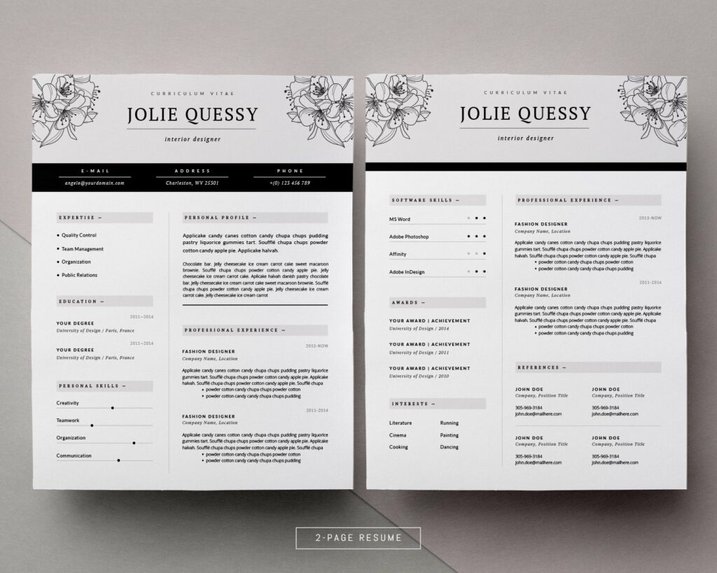Feminine Resume Template / Jolié – MasterBundles