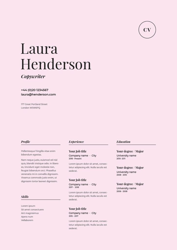Laura | CV / resume template – MasterBundles