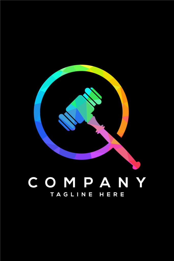 Low poly style law hammer logo design, law office vector logo template ...