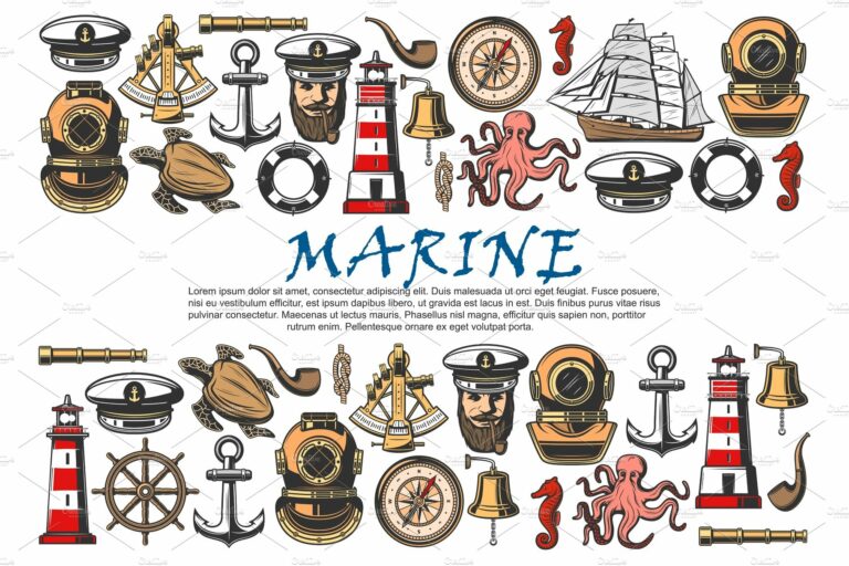 Sea ship, anchor, sailor, helm – MasterBundles