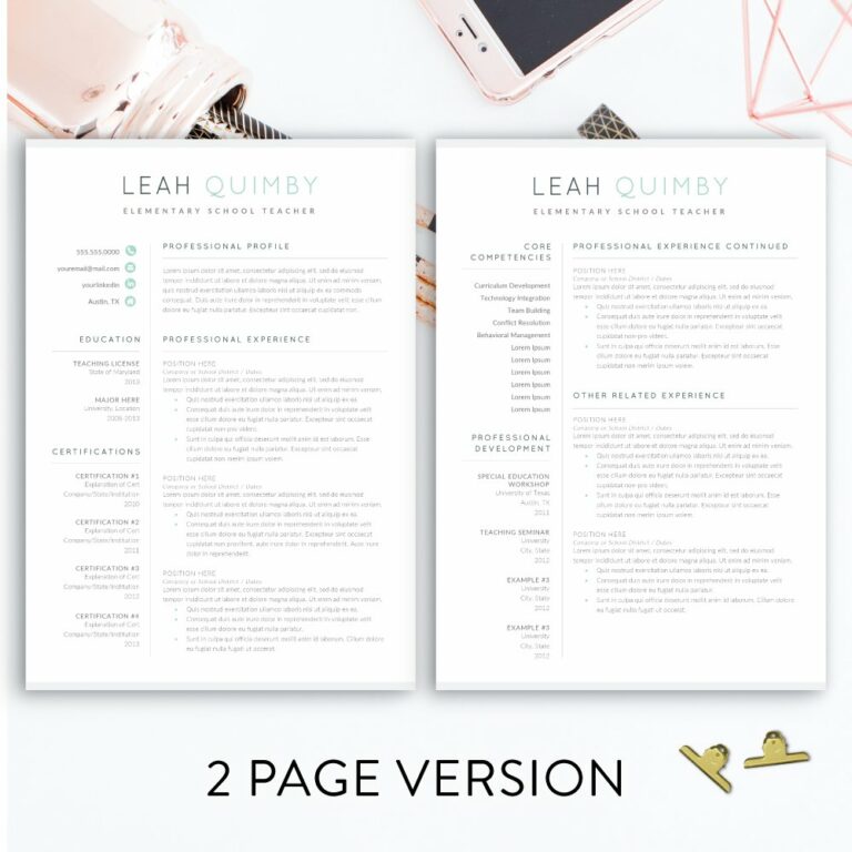 Modern Resume Template for Teacher – MasterBundles