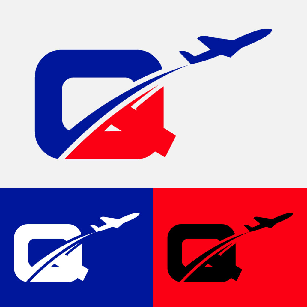 Initial letter Q with airplane Logo Design. Airline, airplane, aviation ...
