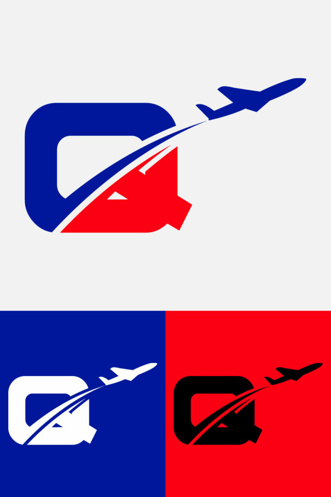 Initial letter Q with airplane Logo Design. Airline, airplane, aviation ...