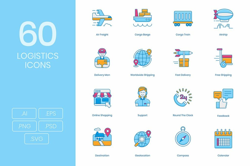 60 Logistics Icons – MasterBundles