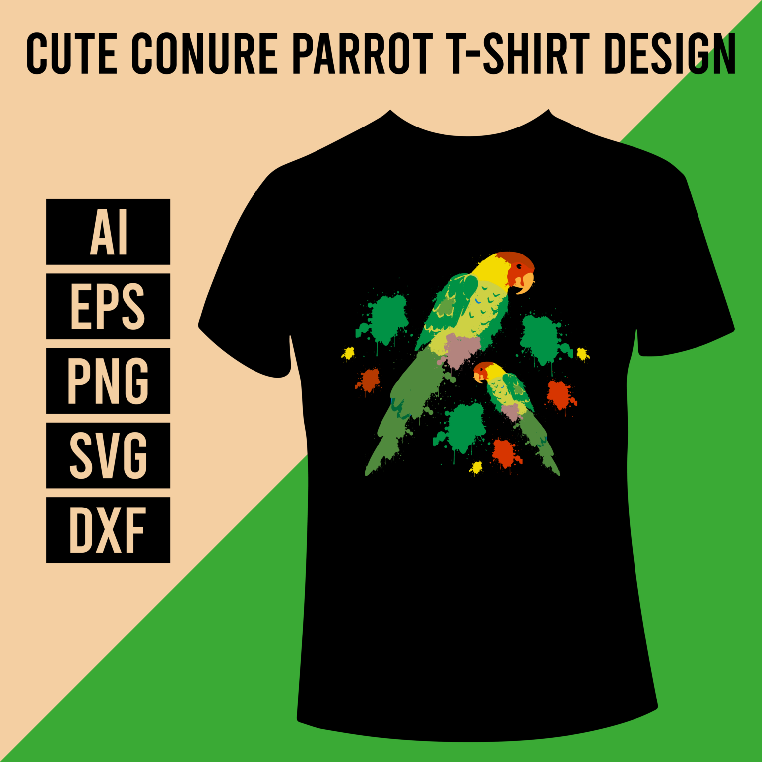 Cute Conure Parrot T-Shirt Design - MasterBundles