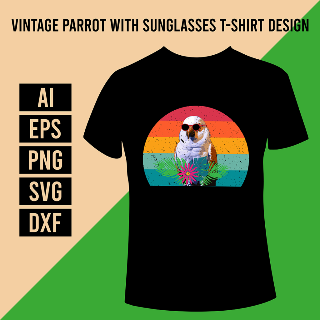 Vintage Parrot with Sunglasses T-Shirt Design - MasterBundles