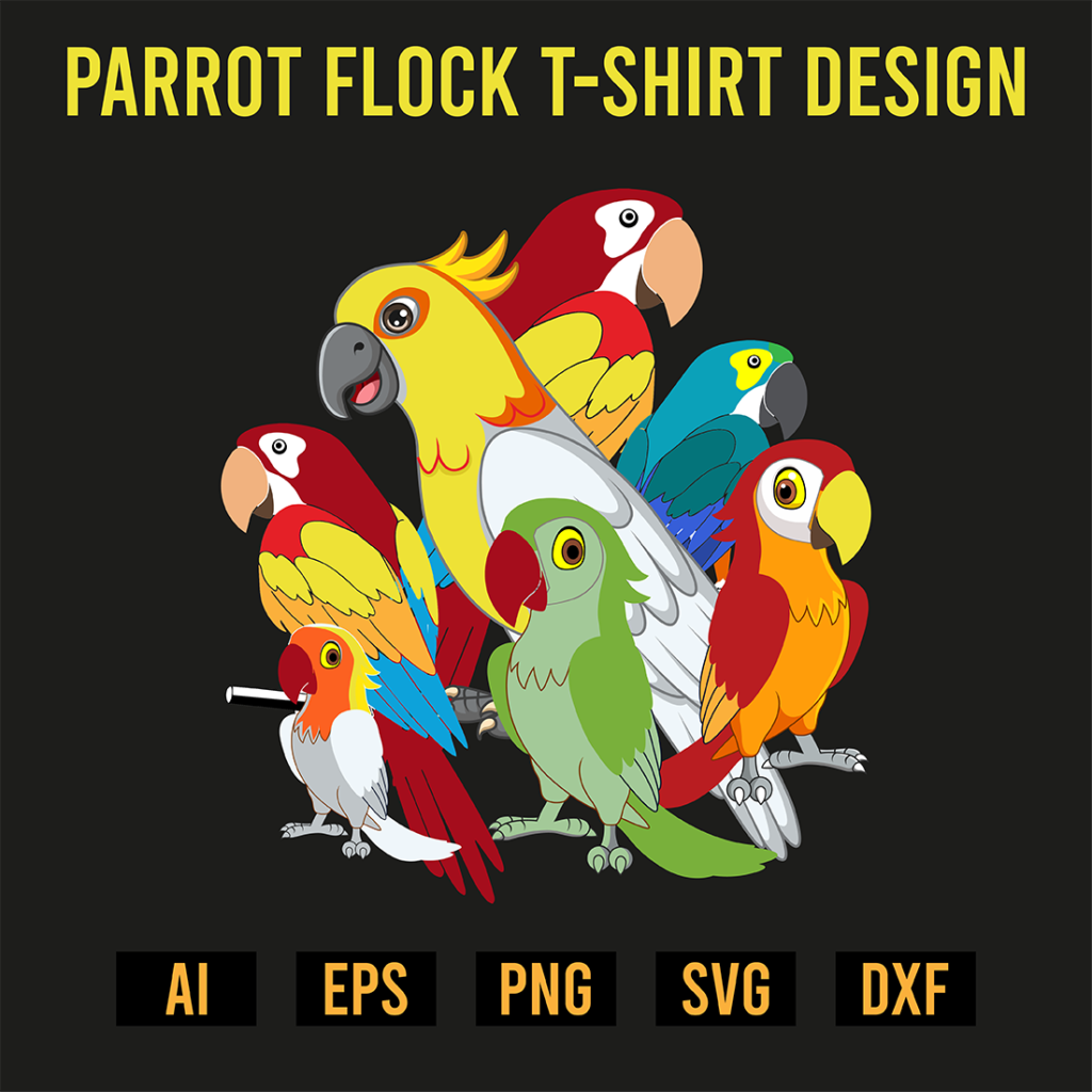 Parrot Flock T-Shirt Design - MasterBundles