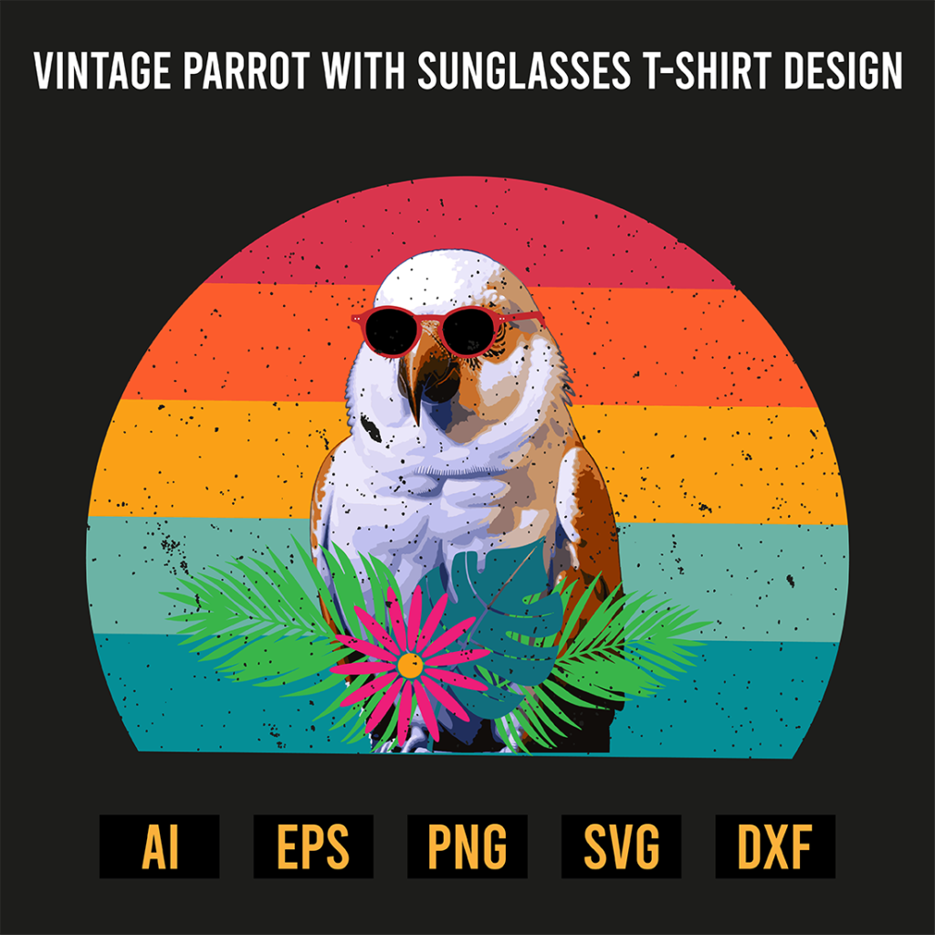 Vintage Parrot with Sunglasses T-Shirt Design - MasterBundles