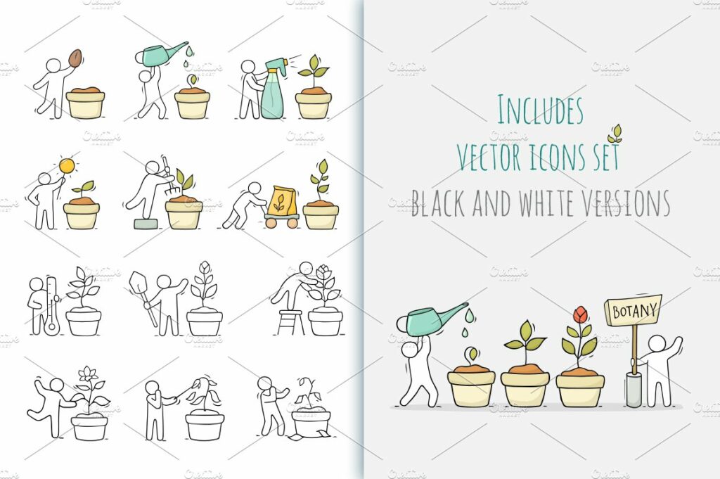 Cartoon icons - People grow a plant – MasterBundles