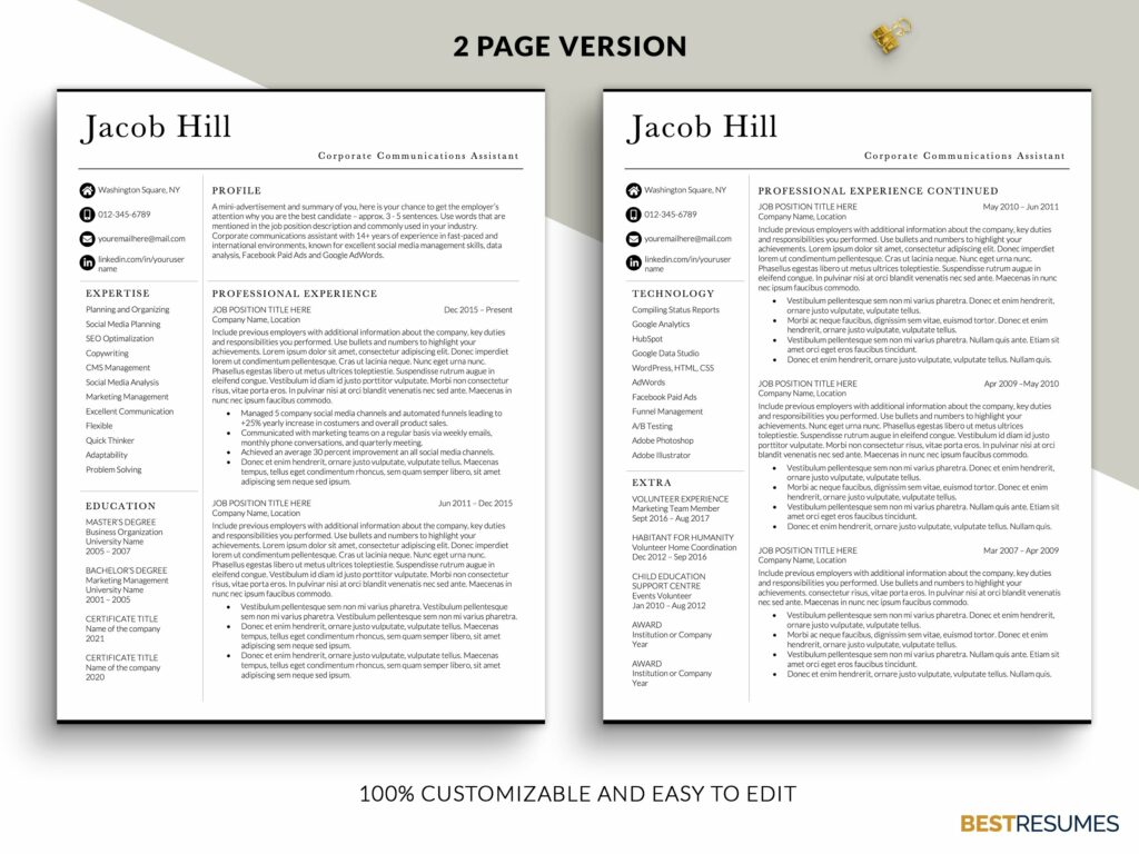 Marketing Communications Resume Word – MasterBundles