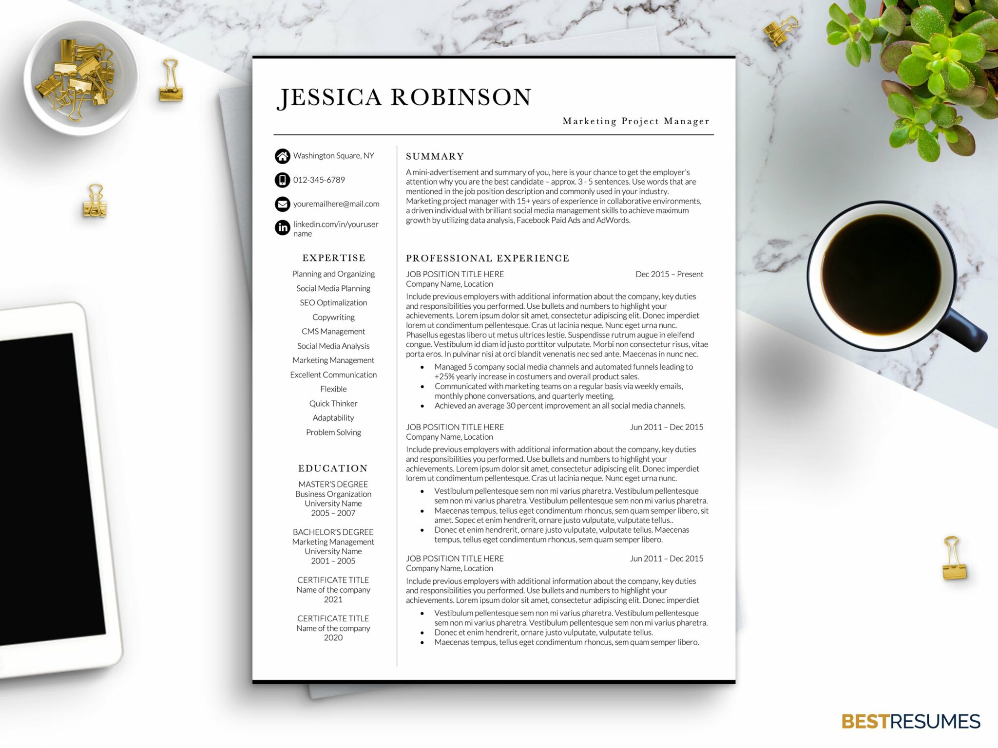 Marketing Manager Resume CV Template – MasterBundles