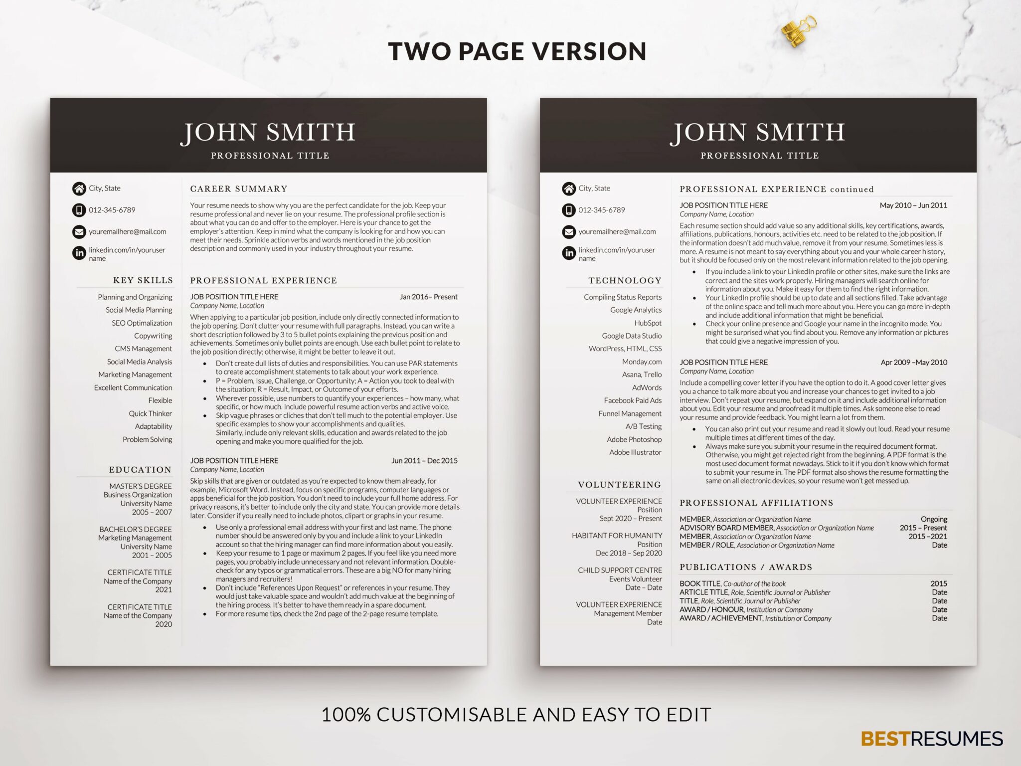 Professional Resume-CV Template – MasterBundles