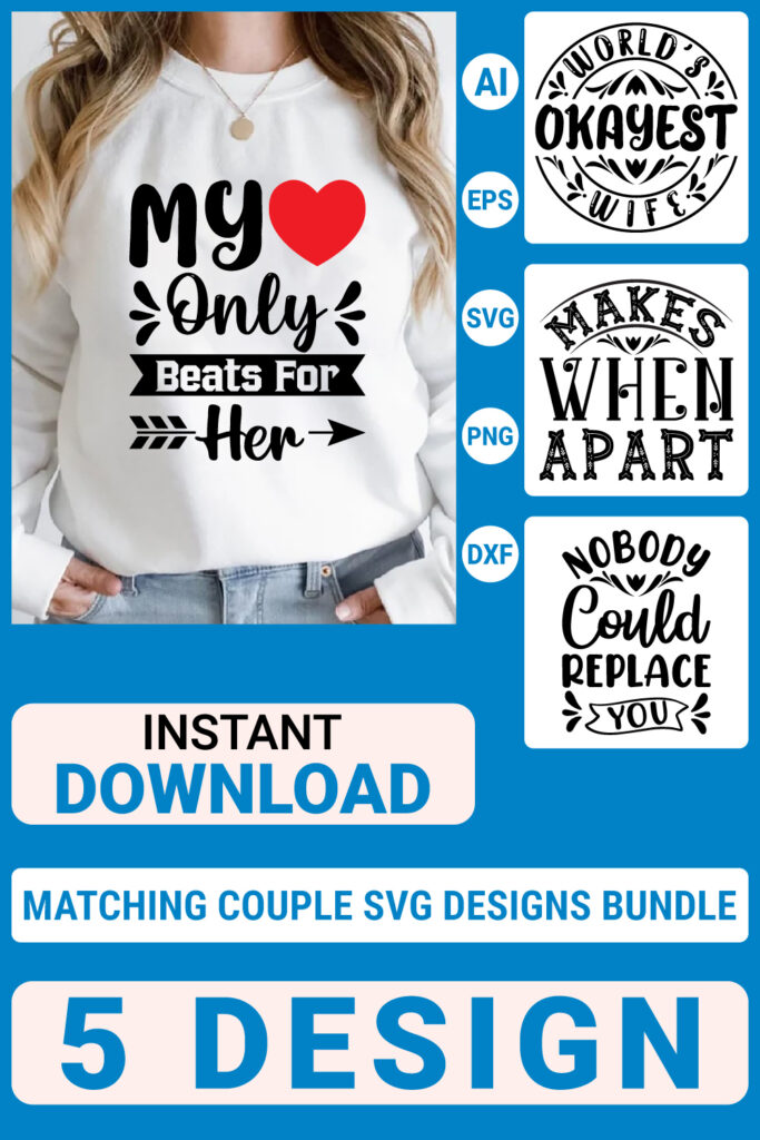 Matching Couple Svg T-Shirt Designs Bundle, Couple Quotes typography ...