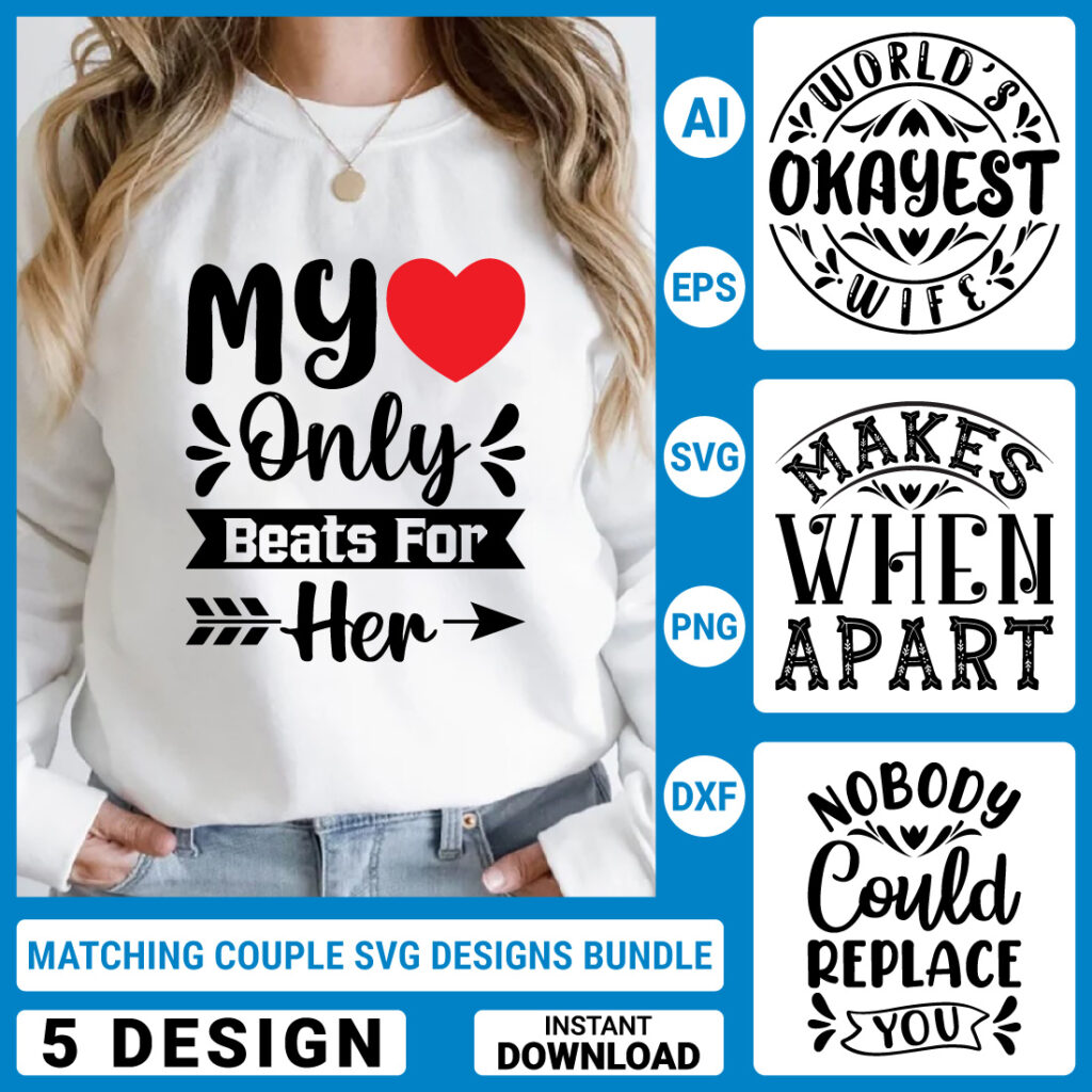 Matching Couple Svg T-Shirt Designs Bundle, Couple Quotes typography ...