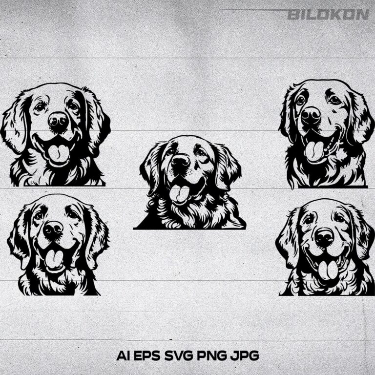 Golden retriever head dog Vector illustration SVG Bundle - MasterBundles
