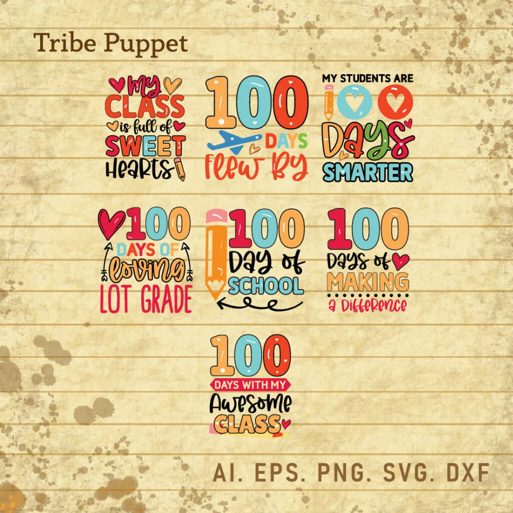 7 100Days Typography Set - MasterBundles