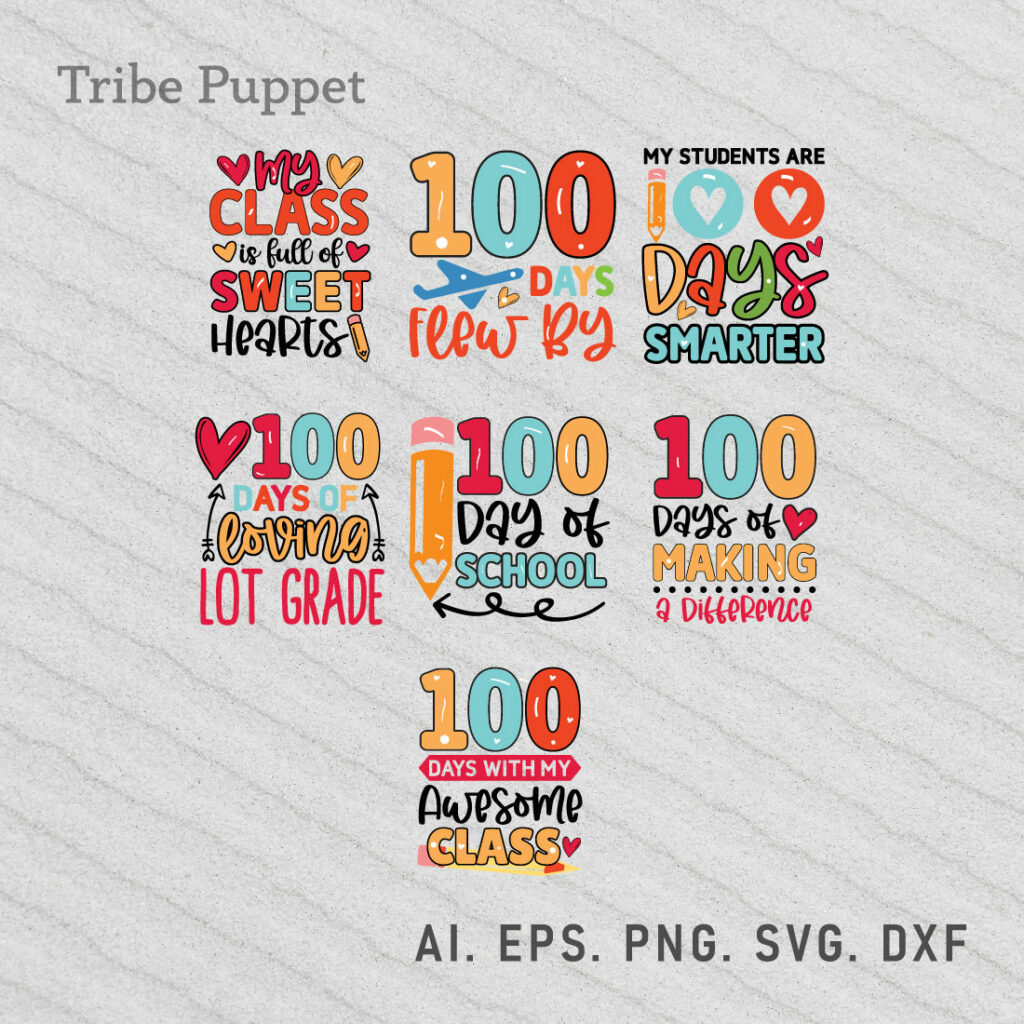 7 100Days Typography Set - MasterBundles