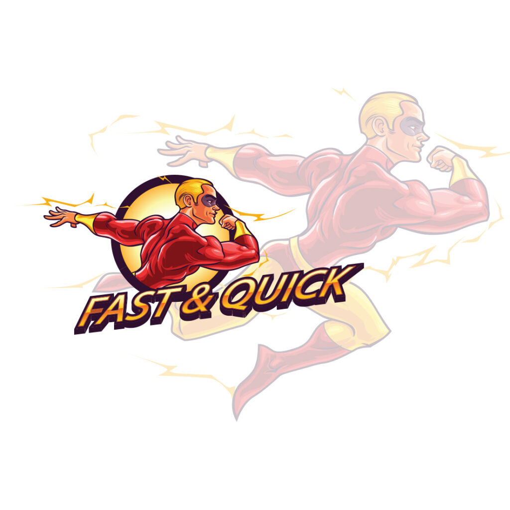 Fast And Quick Super Hero Mascot Logo - MasterBundles