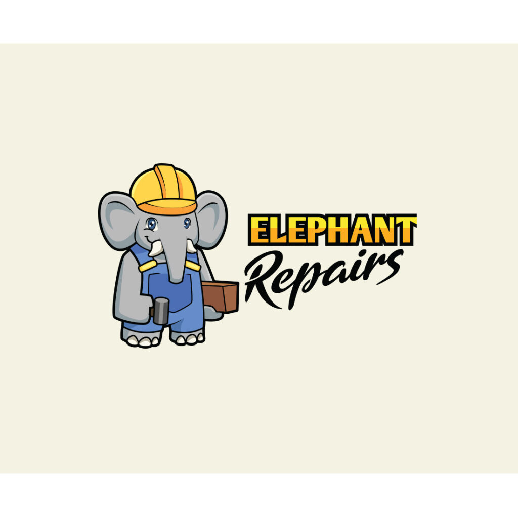 Elephant Repair Cartoon Mascot Logo - MasterBundles