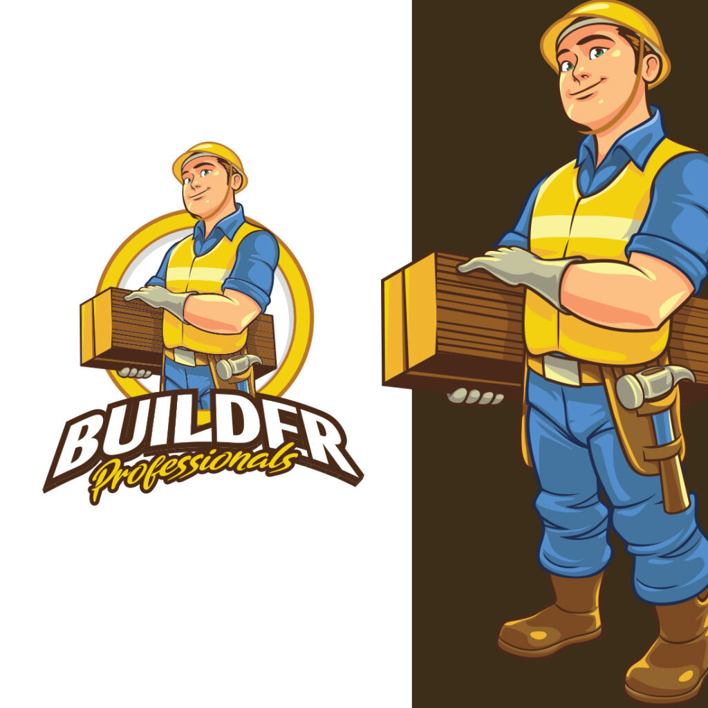 Builder Profesional Character Mascot Logo - MasterBundles