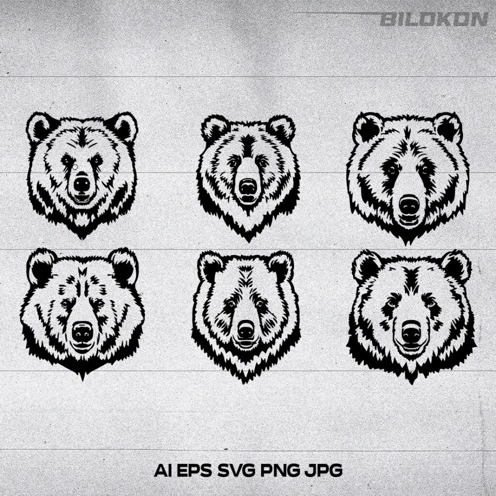 Bear head icon, Grizzly Mascot Hand drawn Emblem, Illustration, SVG, Vector - MasterBundles