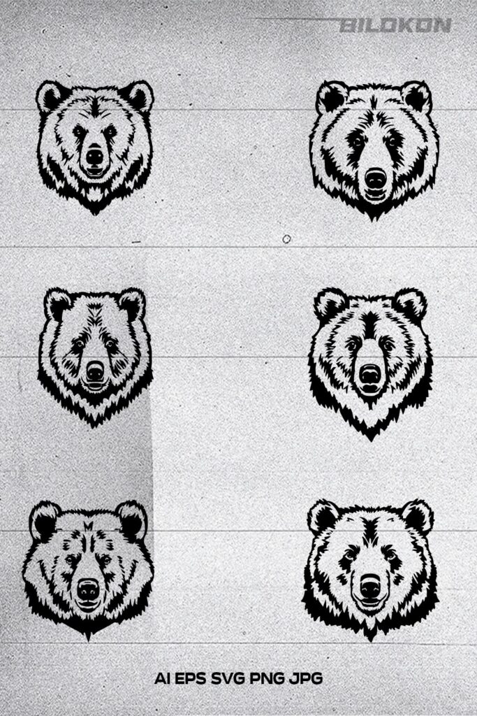 Bear head icon, Grizzly Mascot Hand drawn Emblem, Illustration, SVG, Vector - MasterBundles