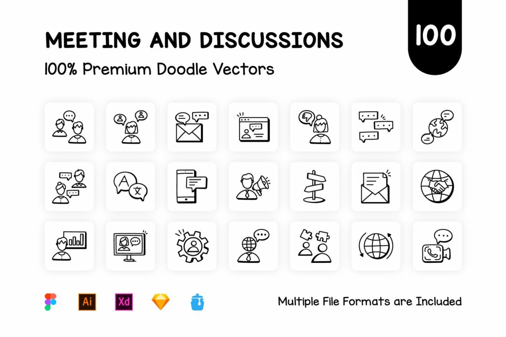 Doodle Discussion and Meeting Icons – MasterBundles