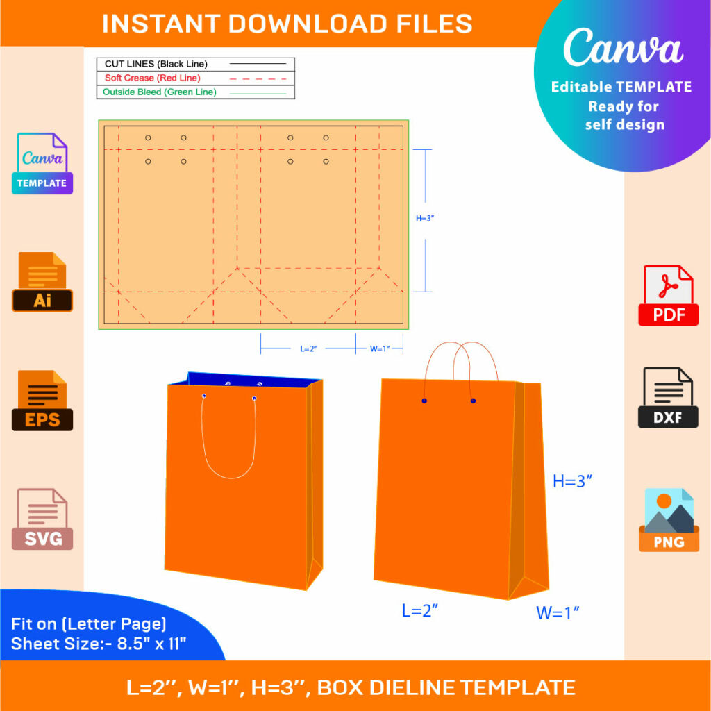 Mini Tote Gift Bag With Handles Dieline Template SVG, Ai, EPS, PDF, DXF ...