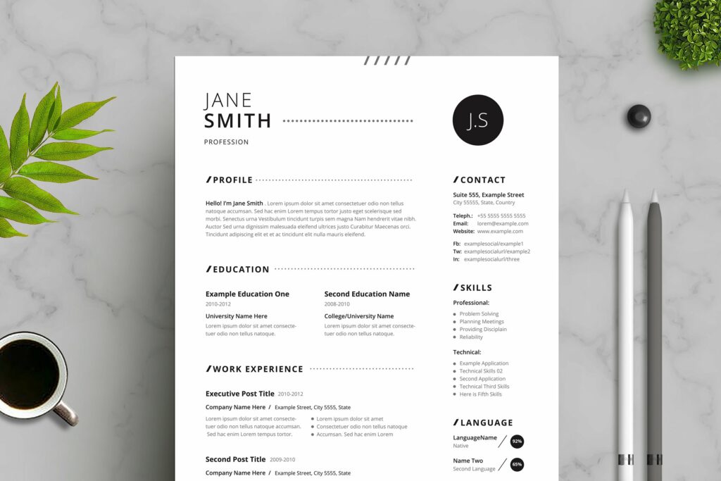 Resume / CV | Minimal Black White – MasterBundles