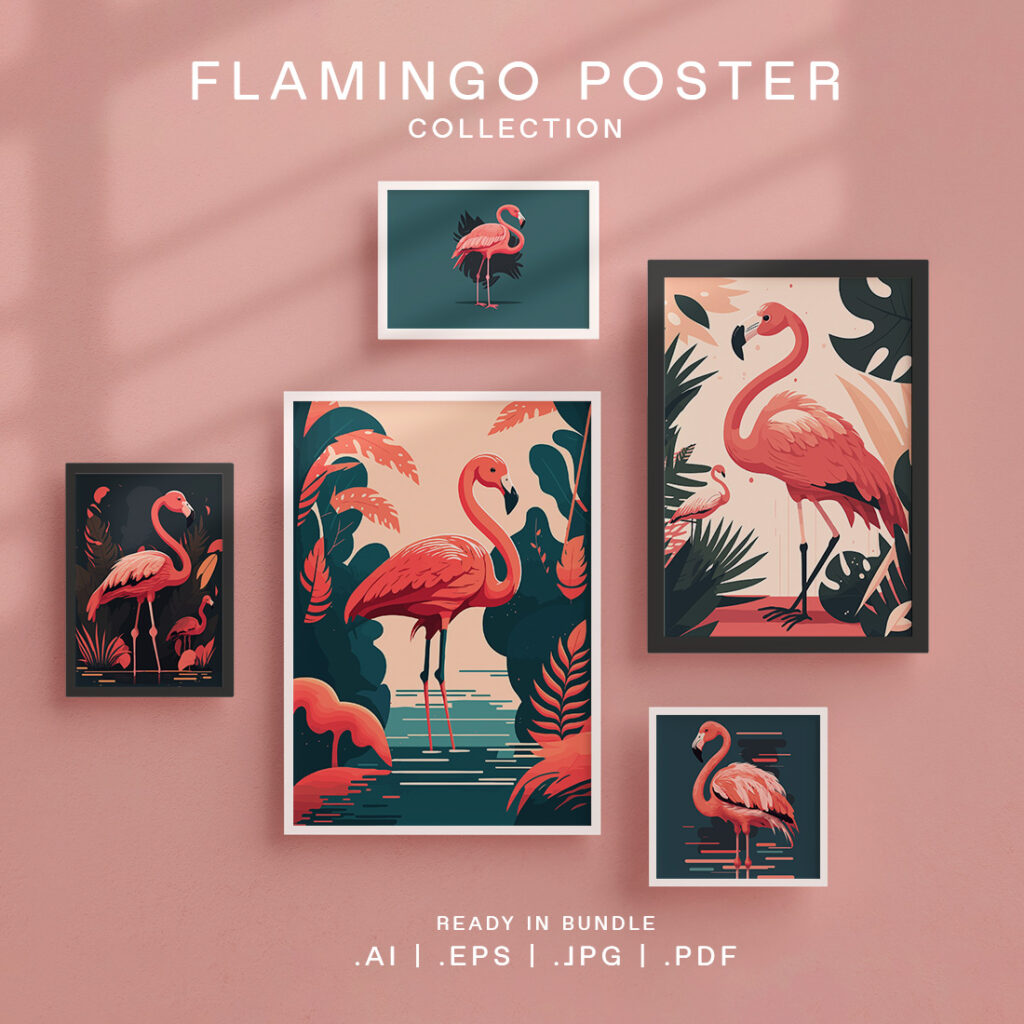 Tropical Pink Flamingo vector Illustration - Flamboyant Flamingo ...