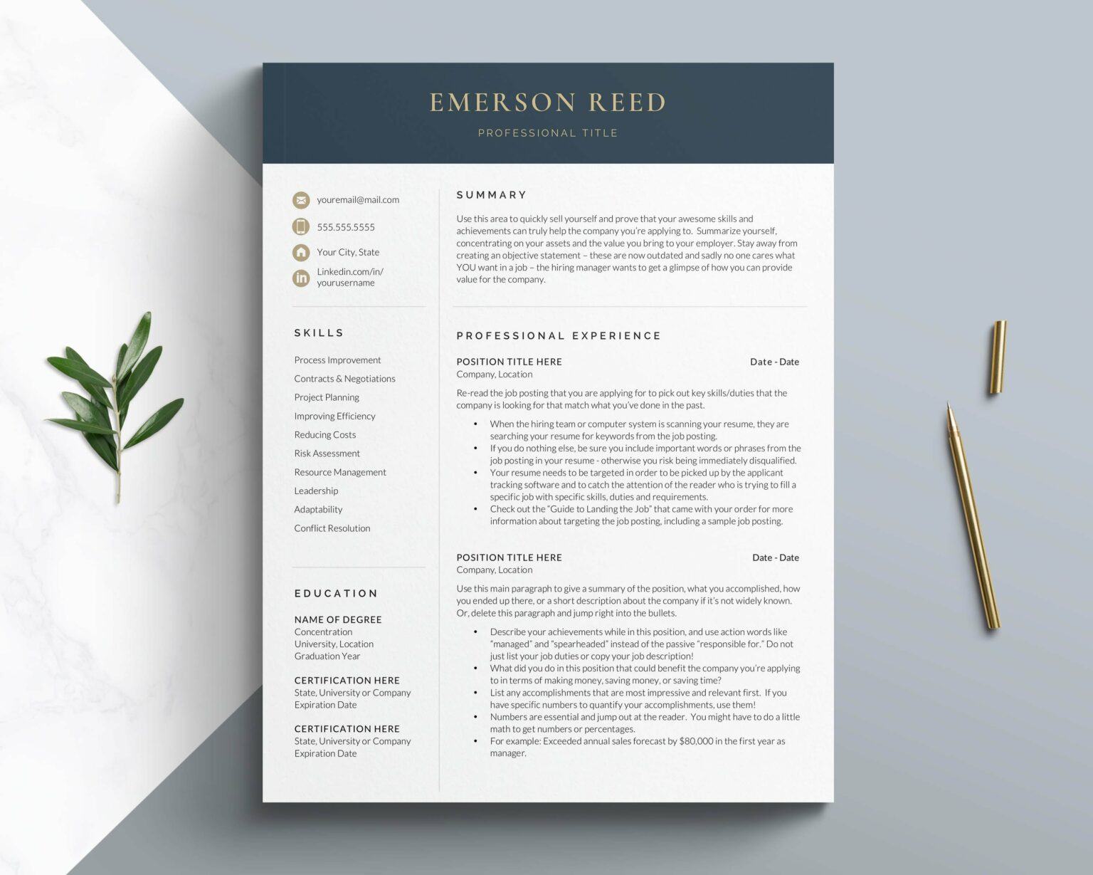 Modern Executive Resume Template – MasterBundles