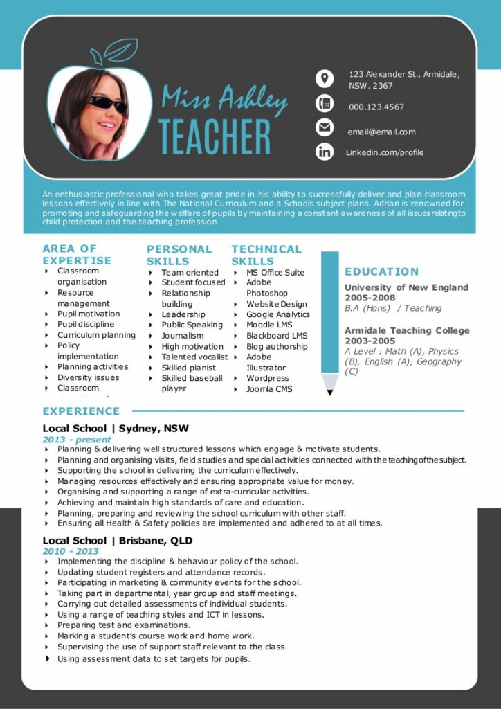 Modern teacher resume for MS Word – MasterBundles