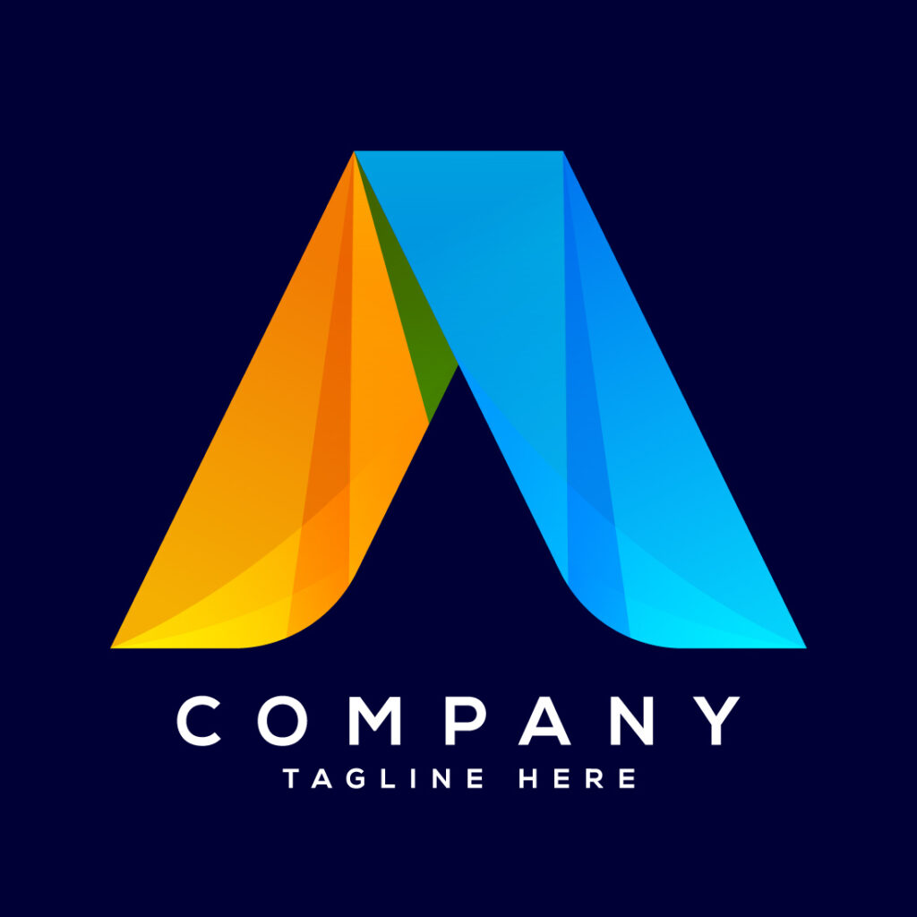 Abstract origami initial alphabet A logo design. Multi-color gradient ...