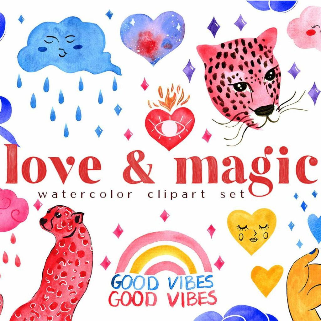 "LOVE & MAGIC" Watercolor Clipart Set - MasterBundles