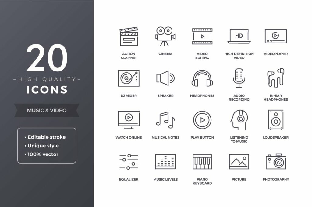 Music and Video Icons – MasterBundles