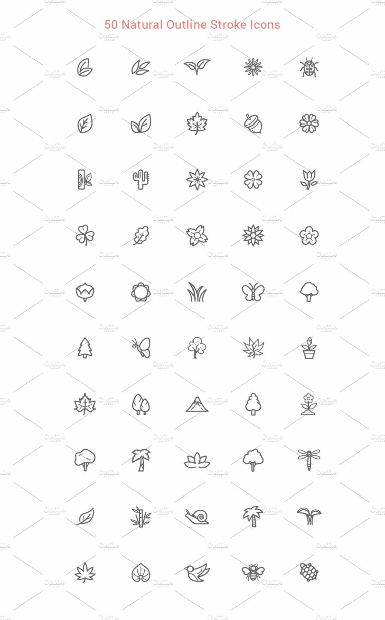 50 Natural&Life Outline Stroke Icons – MasterBundles