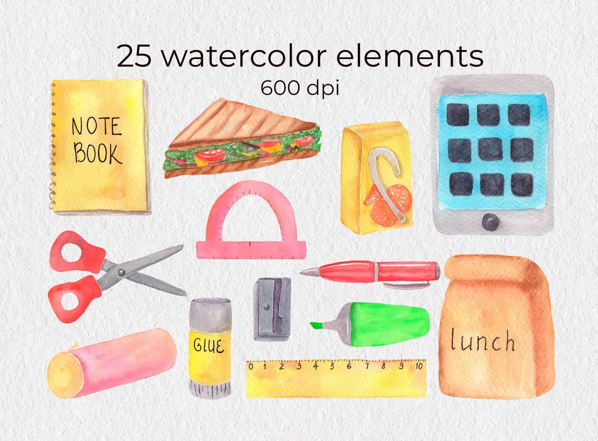 School supplies watercolor clipart – MasterBundles