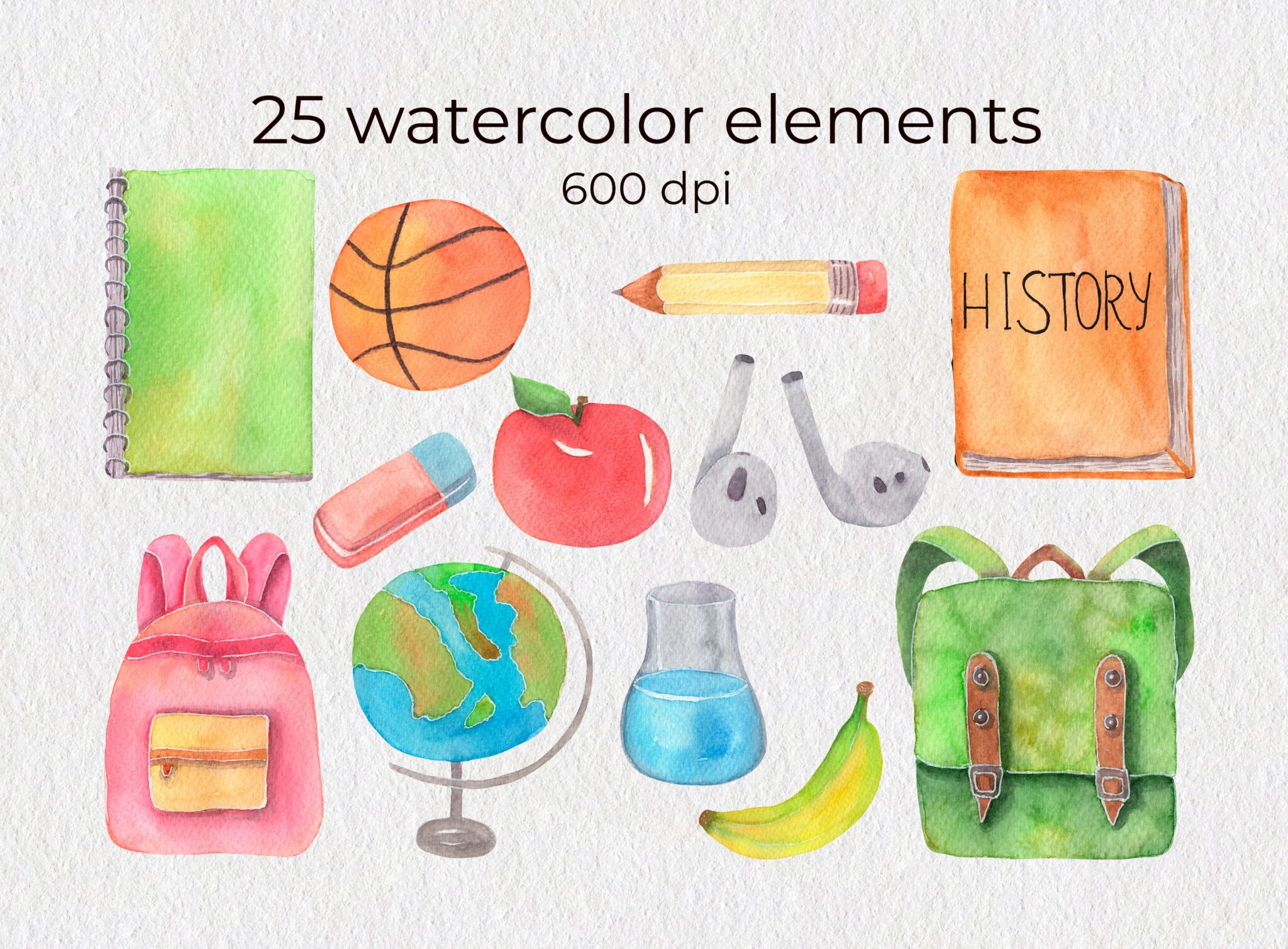 School supplies watercolor clipart – MasterBundles